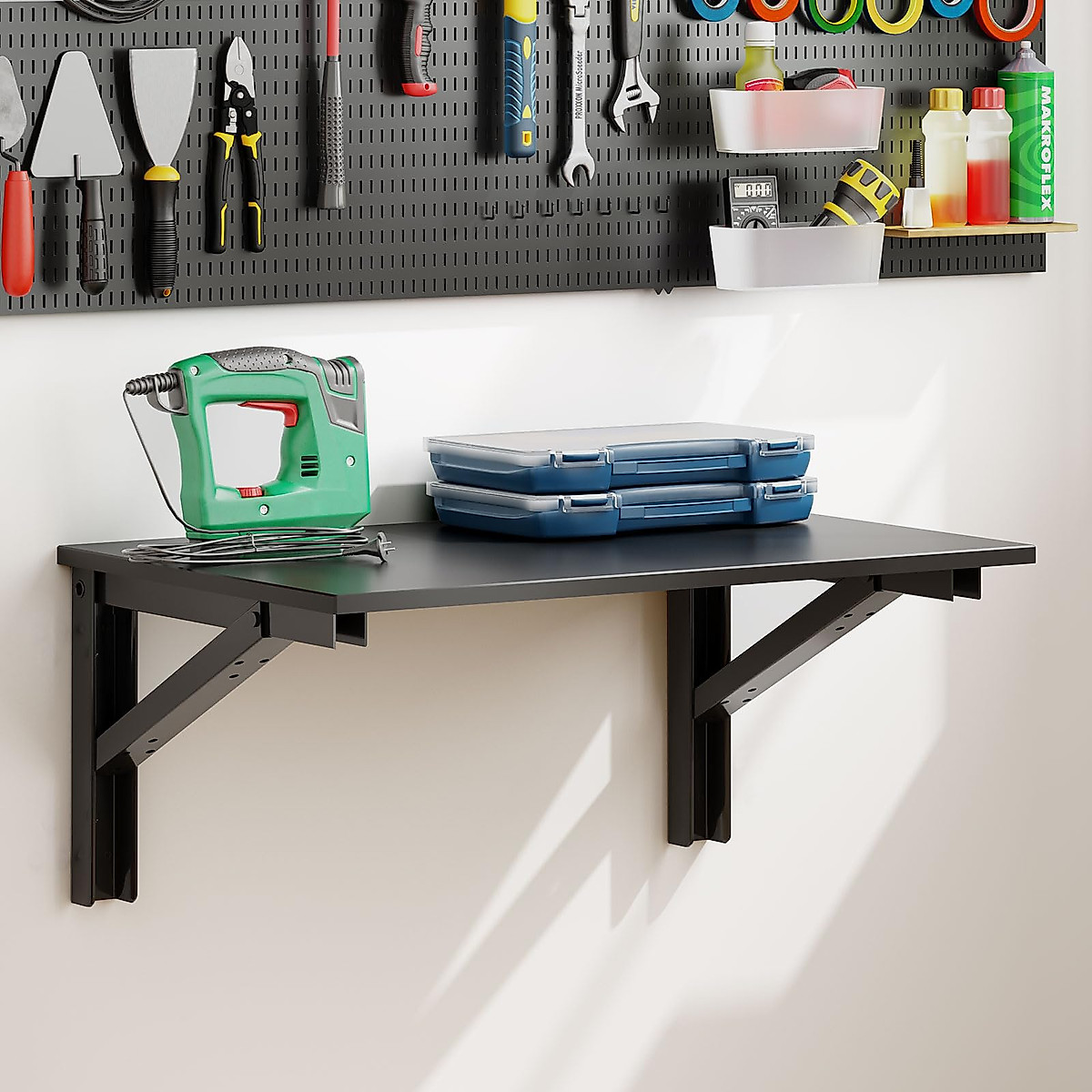 Need Wall Mounted Desk - Heavy Duty Folding Work Table Length 36" Width 20"/Small Space Hanging Desk Perfect Addition to Home/Office/Kitchen & Dining Room AC15CB(9050)