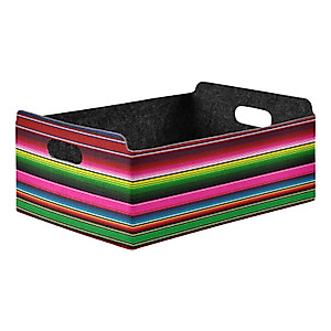 Kigai Mexican Serape Colorful Stripes Storage Basket, Foldable Open Storage Bins with Double Handle, Felt Storage Boxes for Office Desk, Rectangular Closet Organizer Containers for Home Bedroom