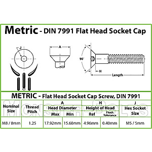 MonsterBolts - M8 x 25mm Flat Head Socket Cap Screws, DIN 7991, A2 Stainless Steel, 10 Pack