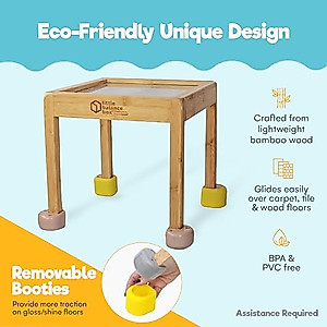 Little Balance Box Push Pull Walker Toy, 2-in-1 No Wheels Spring Feet, Wooden Walker, Girl Boy Toddler Walker with Toddler, Child Activity Table, Tall Beige + Booties