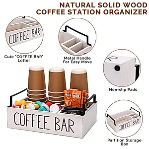 Coffee Station Organizer – Wooden Coffee bar Organizer for Kitchen Counter – Large Storage of 4 Compartments with Handles Perfect for Workplace, Meetings, Gatherings and Parties