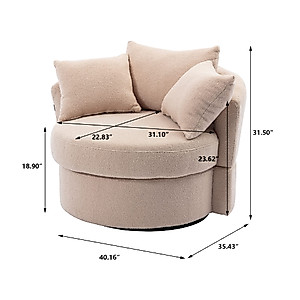 Dxacvkc 40" W Swivel Barrel Chair, Large Swivel Accent Sofa with 3 Pillows, 360 Degree Linen Loveseat Modern Oversized Arm Chair Cozy Club Chair for Bedroom Living Room Office, Camel