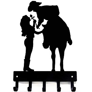 The Metal Peddler Cowboy Cowgirl Rose - Romantic Couple - Wall Key Rack Hanger - Small 6 inch Wide - Made in USA; Storage Hooks for Home or Office