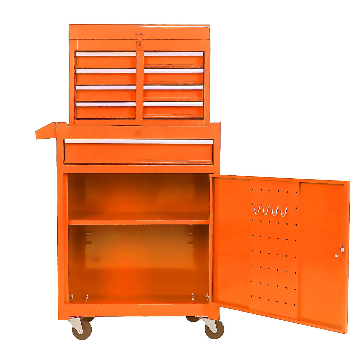 Dithoko 5-Drawer Rolling Tool Chest Cabinet, High Capacity Tool Box Storage Cabinet with Adjustable Shelf, Removable Tool Box Organizer with 4 Wheels for Garage Warehouse - Orange