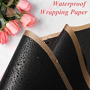 RowinsyDD 20 Sheets Black Flower Wrapping Paper, Waterproof Packaging Paper for Floral Bouquets, 22.8 x 22.8 inch Gift Packing Florist Supplies