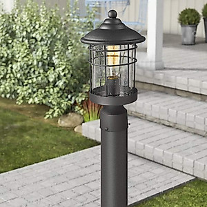 De Wen ModernChandelier, LED Outdoor Solar Post Light Fixture,Black Post Lamp Lantern for Garden Post Mount Landscape Yard Pathway Deck,Waterproof LED Landscape Light