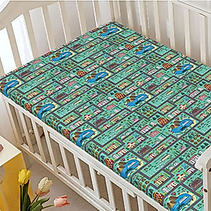 Car Race Track Themed Fitted Crib Sheet,Standard Crib Mattress Fitted Sheet Soft & Stretchy Fitted Crib Sheet-Baby Sheet for Boys Girls, 28“ x52“,Multicolor