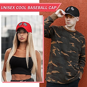 3 Pieces Baseball Cap for Men Women Checkered Flags Race Car Flag Adjustable Washable Trucker Hat Embroidery Unisex Dad Hat Sports Cap, White, Red, Black
