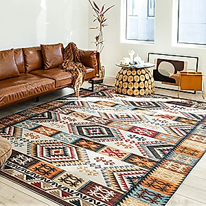 Fashriend Rita Moroccan Area Rug, 5'×7' Non Slip Vintage Rug, Thin Machine Washable Rug, No Shedding Tribal Rug Pad with Low Pile, Geometric Rug for Living Room, Bedroom, Kitchen, Brown