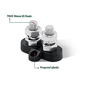 LENKRAD Bus Bar Terminal Block, Power Insulated Stud Battery Junction Post 3/8" Power Distribution Positive Negative for Truck RV Boat Car, Dual Heavy Duty Stainless Steel DC 48V