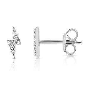 Natalia Drake Tiny Lightning Bolt Diamond Accent Stud Earrings for Women in Rhodium Plated 925 Sterling Silver Cartilage Earring for Second Hole Piercing