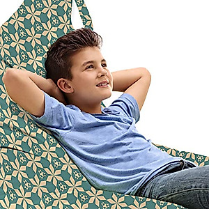 Ambesonne Damask Lounger Chair Bag, Repeating Floral Inspired Vintage Folkloric Triangular Mosaic Print, High Capacity Storage with Handle Container, Lounger Size, Pale Peach and Pale Teal