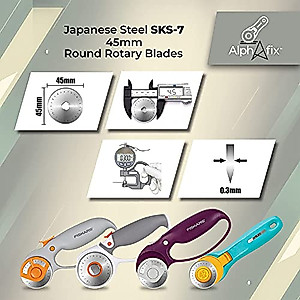 Rotary Cutter Blades 45mm 10 Pack By Alphafix Compatible with notched hole 45mm rotary cutters, easy replaceable sharp SKS-7 Steel blades Ideal for Quilting Fabric Scrapbooking Sewing and Arts & Craft