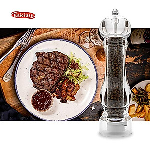 Kaiciuss Salt Pepper Grinder Mill Arcylic,the Best Peppercorn Grinder with Adjustable Mill-Clear
