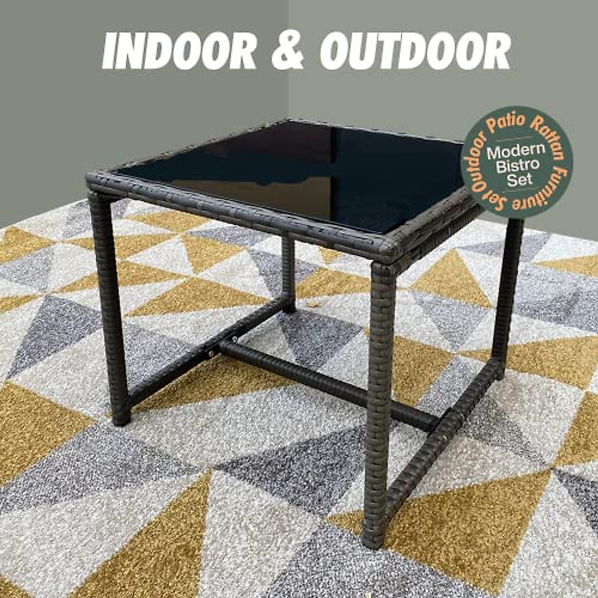 Pyramid Home Decor Vesso 3-Piece Outdoor Patio Furniture Set, Patio Rattan Chair Set, Modern Bistro Set with Coffee Table, Garden Balcony Backyard Poolside, Coffee