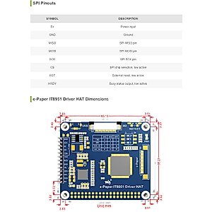 Waveshare 9.7inch E-Ink Display HAT Compatible with Raspberry Pi4B/3B+/3B/2B/B+/A+/Zero/Zero W/WH/Zero 2W 1200x825 Resolution IT8951 Controller USB/SPI/I80 Interface Supports Partial Refresh