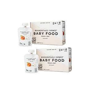 White Leaf Provisions Biodynamic Organic Baby Food – 12 x 3.17 Oz Peach + Oat Unsweetened Baby Puree Pouches - Squeezable Baby Food & Toddler Snack