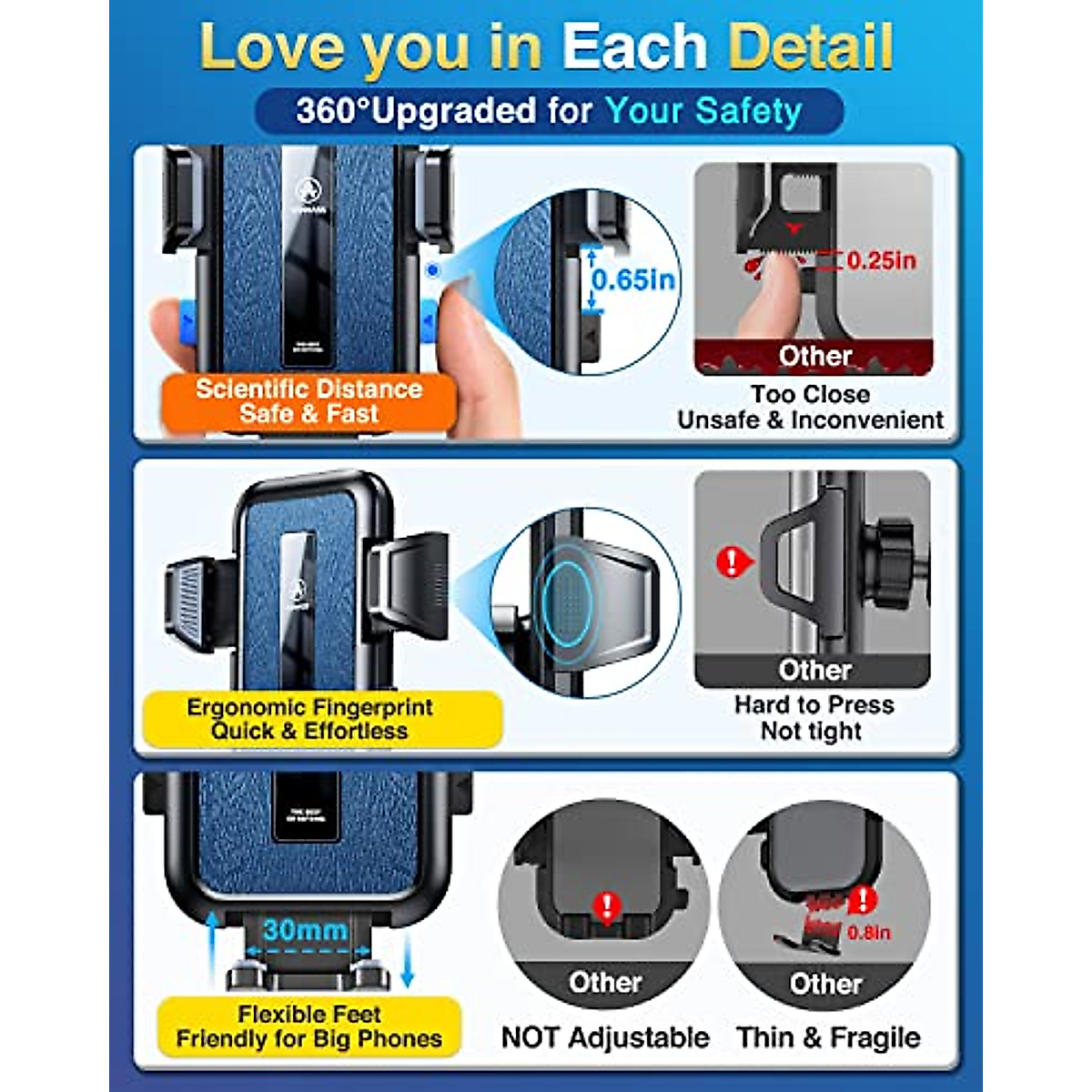 VANMASS 2023 Newest Car Phone Holder Mount [Upgraded Super Suction] Dashboard Phone Holder, Cell Phone Holder Car Dash Windshield Air Vent Stand for iPhone 14 13 12 Pro Max Samsung, Matt Blue