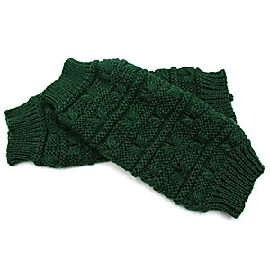 Women Winter Fingerless Gloves Crochet Knit Arm Warmers Mittens with Thumb Hole,Khaki