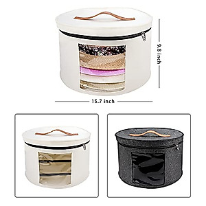 VanlonPro Large Hat Storage Box for Women & Men, 16" D x 10" H Hat Box Organizer，Foldable Round Travel Hat Boxes with Dustproof Lid, Stuffed Toy Storage Bin Bag