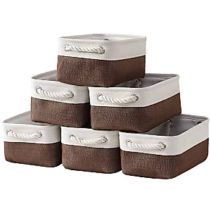 Sacyic Storage Baskets for Shelves, Fabric Baskets for Organizing, Collapsible Storage Bins for Closet, Nursery, Clothes, Toys, Home & Office [9-Pack, White&Brown]