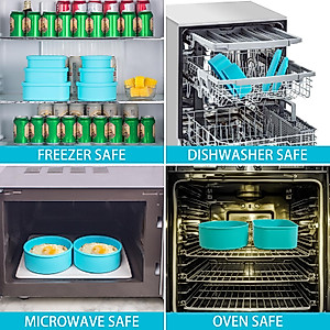 Nesting 100% Silicone Food Storage Containers with Lid & Measuring Line, 6 Pack, Leakproof Stackable Hard-Shell Silicone Containers for Food Lunch Snack, Microwave Oven Freezer Dishwasher Safe, Blue