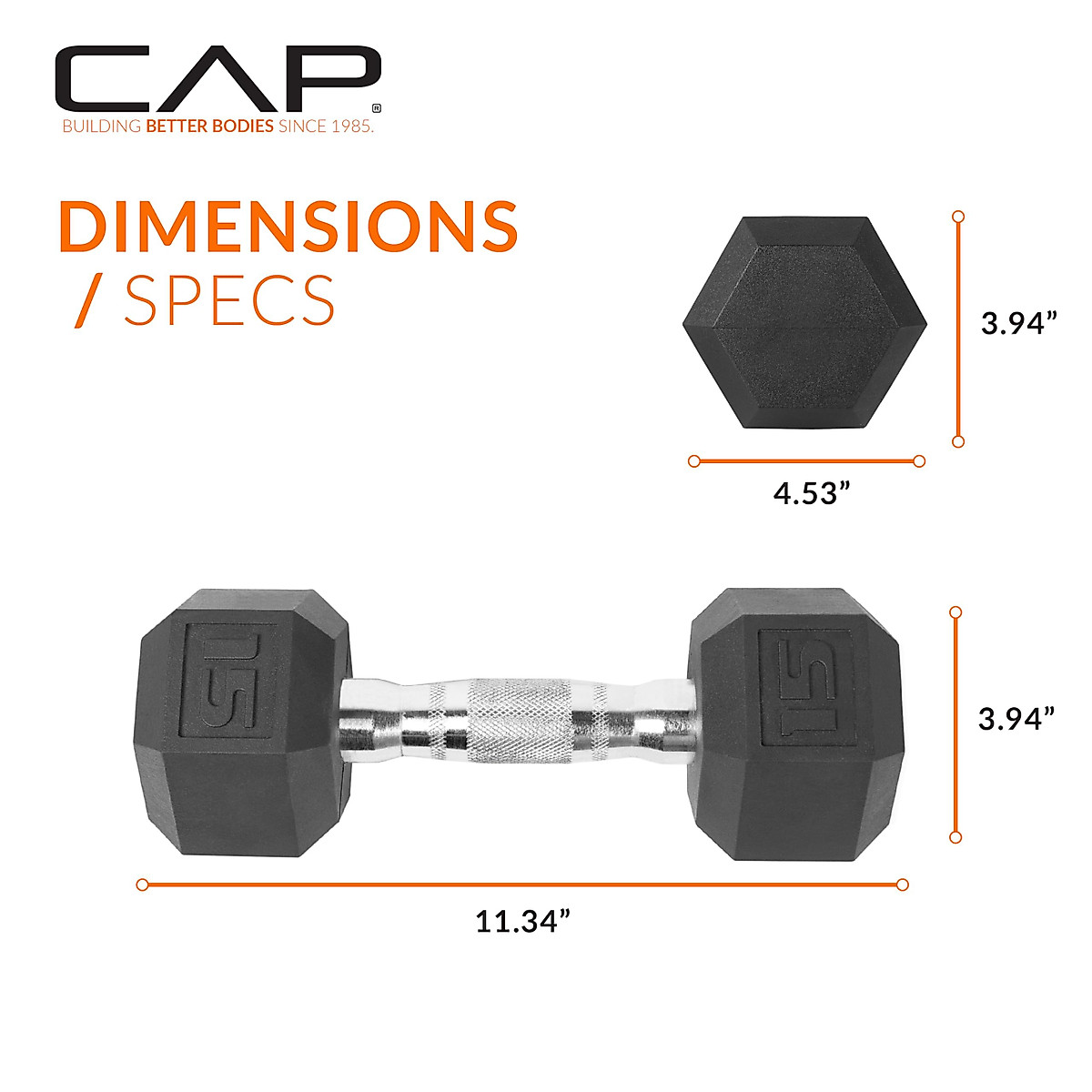 CAP Barbell 50lb Coated Hex Dumbbells, 10x2 15x2, Part of 150lb Set