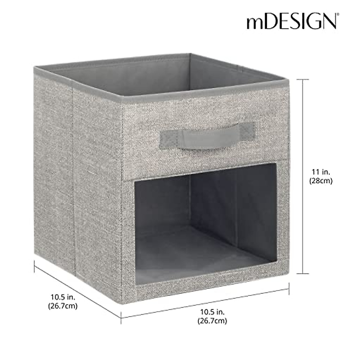 mDesign Fabric Nursery/Playroom Closet Storage Organizer Bin Box with Front Handle/Window for Cube Furniture Shelving Units, Hold Toys, Clothes, Diapers, Bibs, Lido Collection, 4 Pack, Gray
