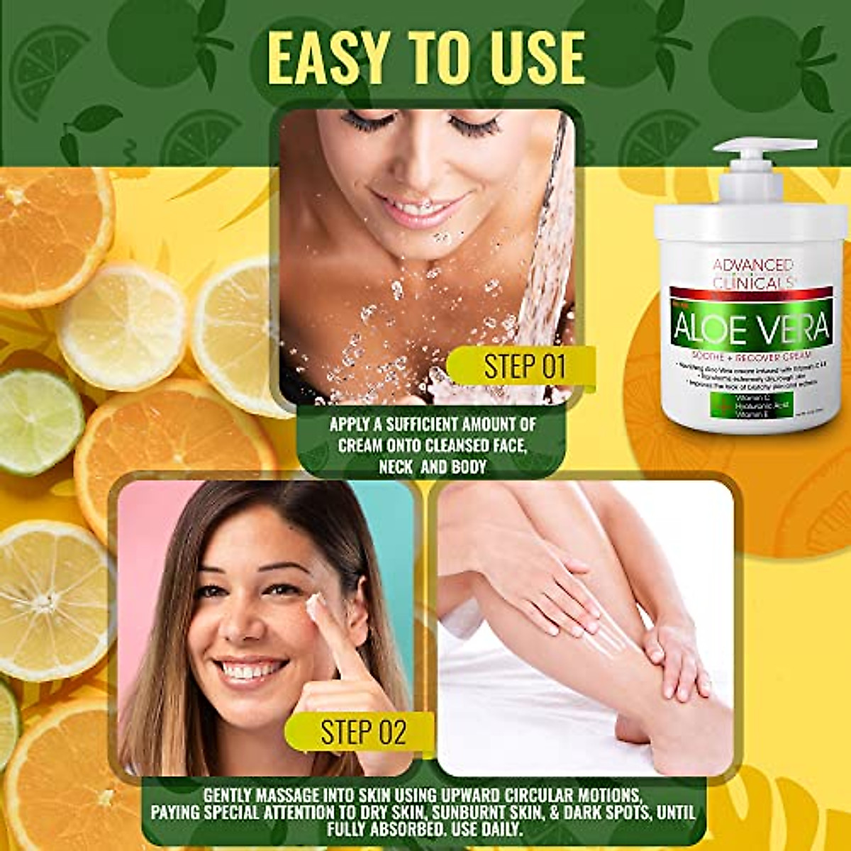 Advanced Clinicals Aloe Vera + Vitamin C + Hyaluronic Acid Face & Body Cream Moisturizing Skin Care Lotion, Skincare Moisturizer For Dry Skin, Age Spots, Blotchy Skin, & Sun Damaged Skin, Large 16 Oz