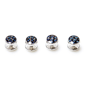 MRCUFF Carbon Fiber Blue Pattern Tuxedo Cufflinks and Studs Set in a Presentation Gift Box & Polishing Cloth