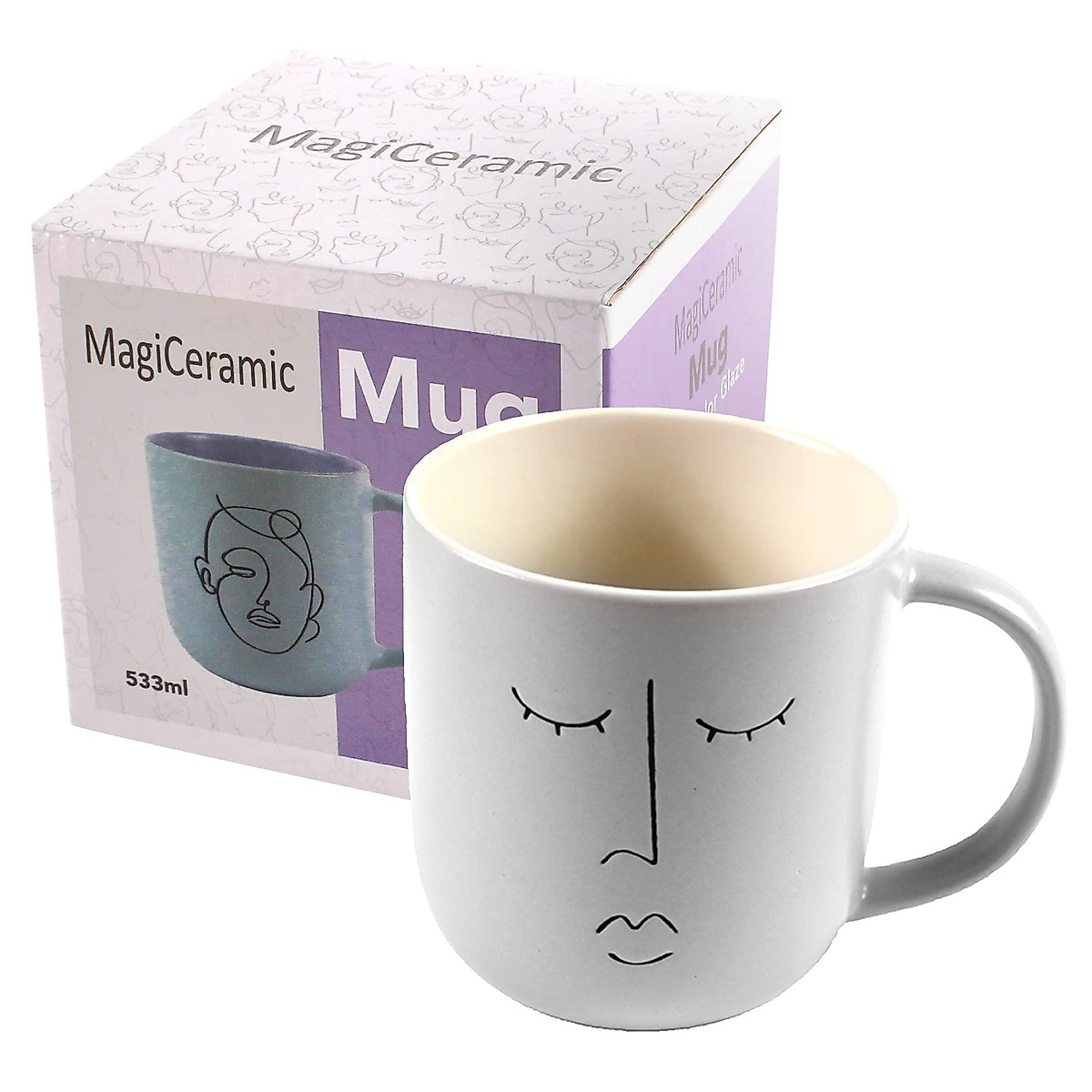 MagiCeramic 18 Oz Coffee Mug Yellow Tazas De Cafe Bonitas Microwave Large Clay Line Art Simple Modern Cup Fancy Diner Latte Personalized Artsy Gifts for Women Men, Yellow