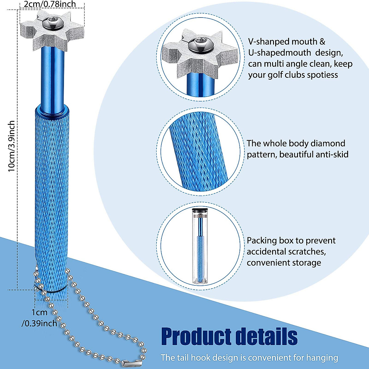 3 Pieces Golf Club Groove Sharpener Retractable Golf Brush and 6-Head Groove Sharpener Re-Grooving Tool and Cleaner for All Golf Irons Pitching, Sand, Lob, Approach Wedges, Utility Clubs (Blue)