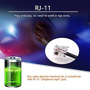 Aienxn Radar Detector Hardwire Kit,Direct Wire Wiring kit,Radar Detector Quick Connection Plug and Play Power Cord Cable,with RJ-11 Telephone Style Jack Radar Detector (13FT) Q-014