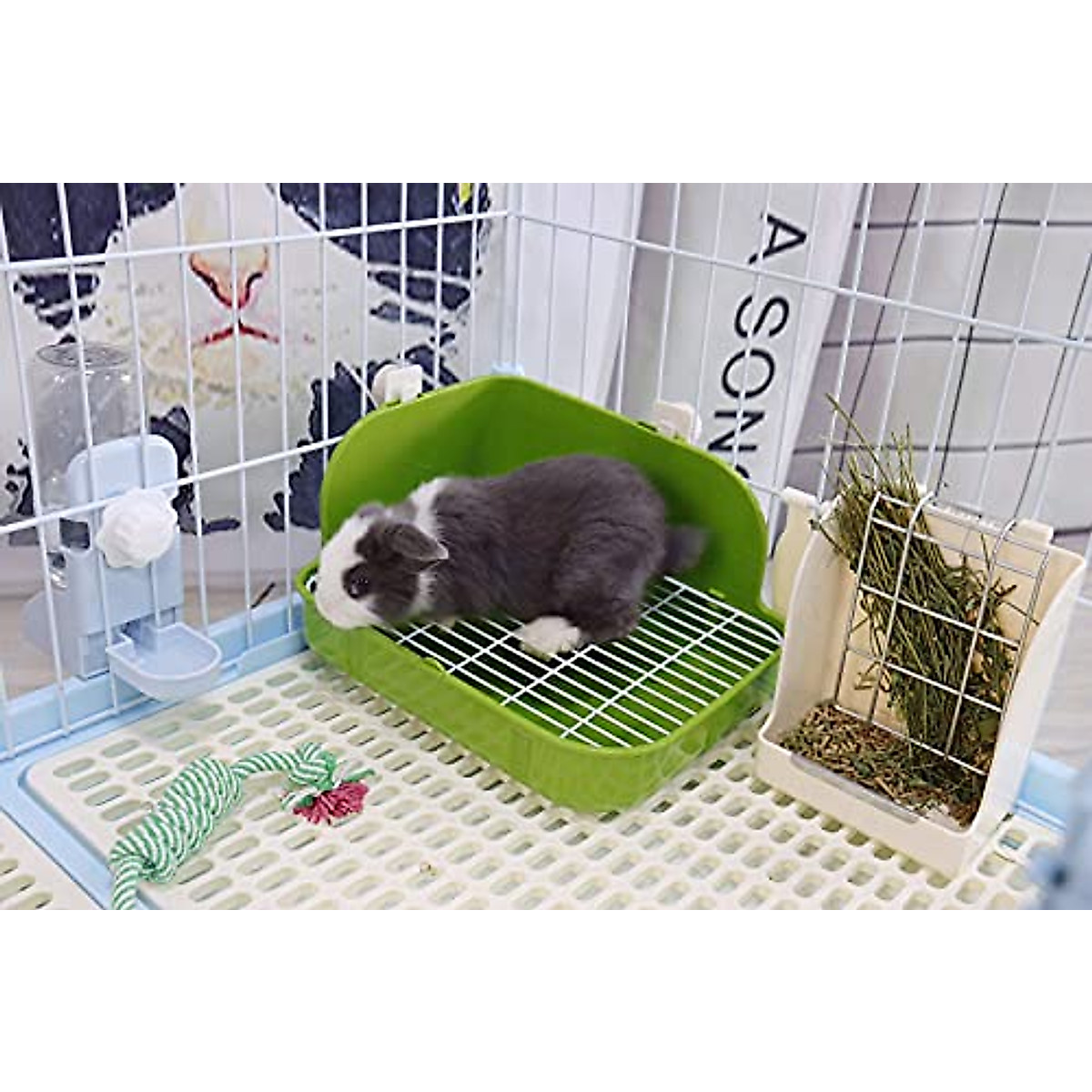 RUBYHOME Rabbit Litter Box Toilet, Plastic Square Cage Box Potty Trainer Corner Litter Bedding Box Pet Pan for Small Animals, Rabbits, Guinea Pigs, Chinchilla, Ferret, Galesaur, 11.4 Inches (Green)