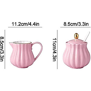 KURKUR French Press Coffee Maker, Porcelain Creamer And Sugar Set With Lid Pumpkin Fluted Shape Coffee Serving Set Milk Pitcher 220cc/7.4oz For Coffee And Tea (Color : Pink)