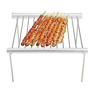 TOPINCN Folding Campfire Grill Grate, Portable Compact Camping Grill Stainless Steel Folding BBQ Tube Outdoor Backpackers for Picnic Garden Cooking 30.7x27.5x21.2cm