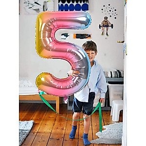 TONIFUL 40 Inch Rainbow Large Numbers Balloons 0-9, Number 5 Digit 5 Helium Balloons, Foil Mylar Big Number Balloons for Birthday Unicorn Party Anniversary Supplies Decorations