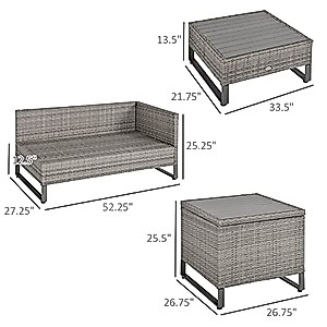 Outsunny 4-Piece PE Rattan Wicker Outdoor Sofa Sets with Washable Comfort Cushions, Steel Frame, & Modern Design Furniture Set, Grey