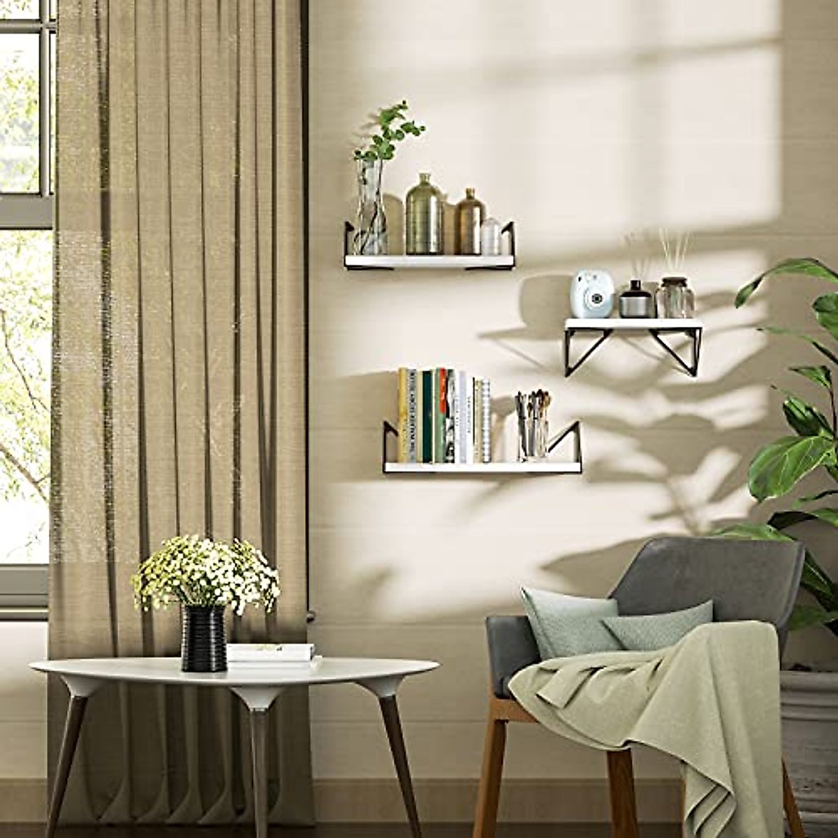 SRIWATANA U Shelves Wall Mounted Set of 3 and Large Floating Shelves Set of 3 （Contains 2 Items）