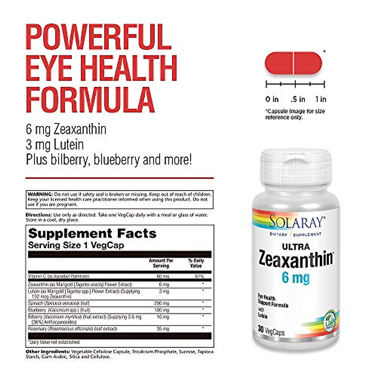 SOLARAY Ultra Zeaxanthin 6 mg | Eye Health & Macular Support Formula with Lutein, Bilberry & Blueberry | 30ct