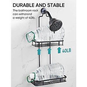 Cobbe Anti-Swing Shower Caddy Hanging with 4 Hooks for Towels/Sponge, No Drilling Bathroom Organizers and Storage Racks for Bathroom, Dorm and RV, Never Rust Aluminum, Large - Black