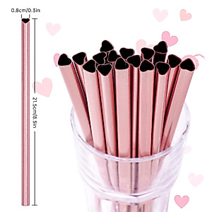 NiHome Reusable Straws 16 Pack, Stainless Steel Drinking Straws, Heart Shaped Metal Straw Bulks with 2 Cleaning Brushes for Smoothies Tumblers Cocktail MilkShake, Pearl Pink