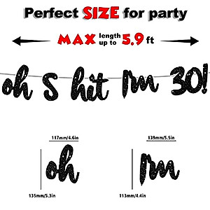 Oh I’m 30! Banner Backdrop Glitter Black Hallo Thirty Cheers to 30 Years Old Theme Decor for Man Woman Happy 30th Birthday Party Photo Studio Prop Flag Decorations Favors Supplies