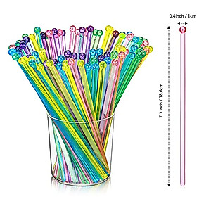 100 Pieces Disposable Plastic Round Top Crystal Swizzle Sticks (MultiColor)