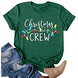 Christmas Crew Shirts for Women Xmas Shirt Top Short Sleeve Christmas Lights Print Graphic T Shirt Holiday Tees Green