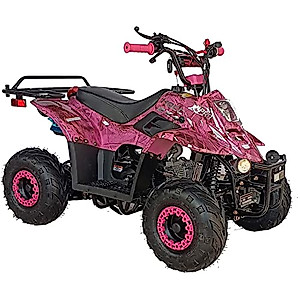 HHH ATV 110cc ATV Quads Youth ATV Gas ATVs Fully Automatic 4 Wheeler for Kids ATV 4 Wheeler Boulder 110B1 (Pink Color)
