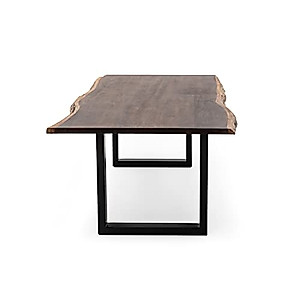 Limari Home Brylee Collection Modern Style Live Edge Solid Acacia Wood Top 6 Persons Dining Table with Metal U-Legs, Brown