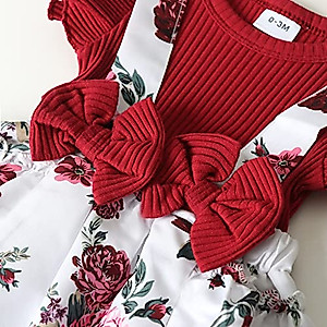 Newborn Baby Girl Clothes Summer Infant Romper Outfit Short Sleeve Suspender Dress Clothing with Headband Wine Red 3-6 Months
