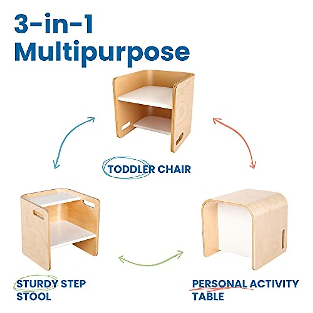 ECR4Kids Bentwood Multipurpose Cube Chair, Kids Furniture, Natural/White