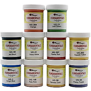Set of 10 Ceramic Underglaze Paint Colors for Clay, Greenware or Bisque, Assorted Colors in 2 ounce Jars with Free How to Paint Bisque Book